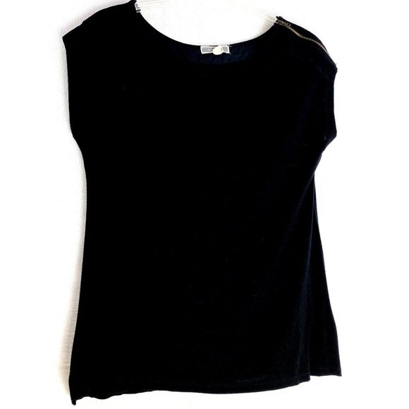 Pleione | Tops | Pleione Womens Boat Neck Cap Sleeve Rayon Blend Top Zip Shoulder Szs Black ...